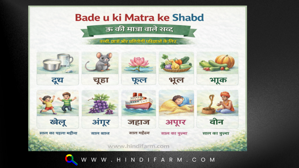 Bade u ki Matra ke Shabd | बड़े ऊ की मात्रा वाले शब्द